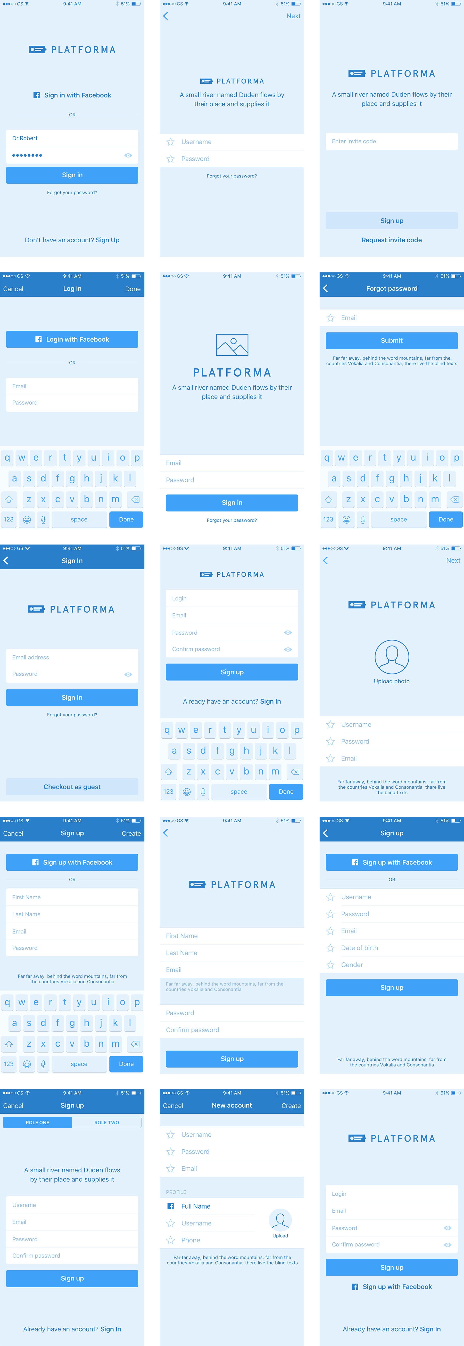 Platforma注册登录表单线框App UI设计素材_UI设计_UI教程 - Uirush素材库.net
